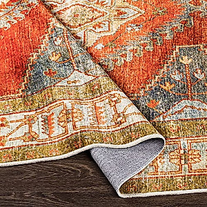 Livabliss Leupp29447 Washable Medallion Area Rug, 7'6" x 9'6", Red/Orange