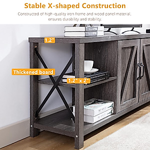 AUXSOUL 70 Inch TV Stand for 75 Inch TV, Farmhouse Entertainment Center with Storage Shelves & Barn Door, TV Console Cabinet for Living Room Bedroom,Grey Wash