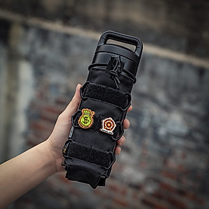 TACTICAL GEEK EXT11 Water Bottle Pouch, Portable Water Bottle Carrier, Drawstring Travel Bottle Holder, Adjustable Outdoor Sports Kettle Carrier Holster, Molle Water Bottle Holder for Backpack (Black)