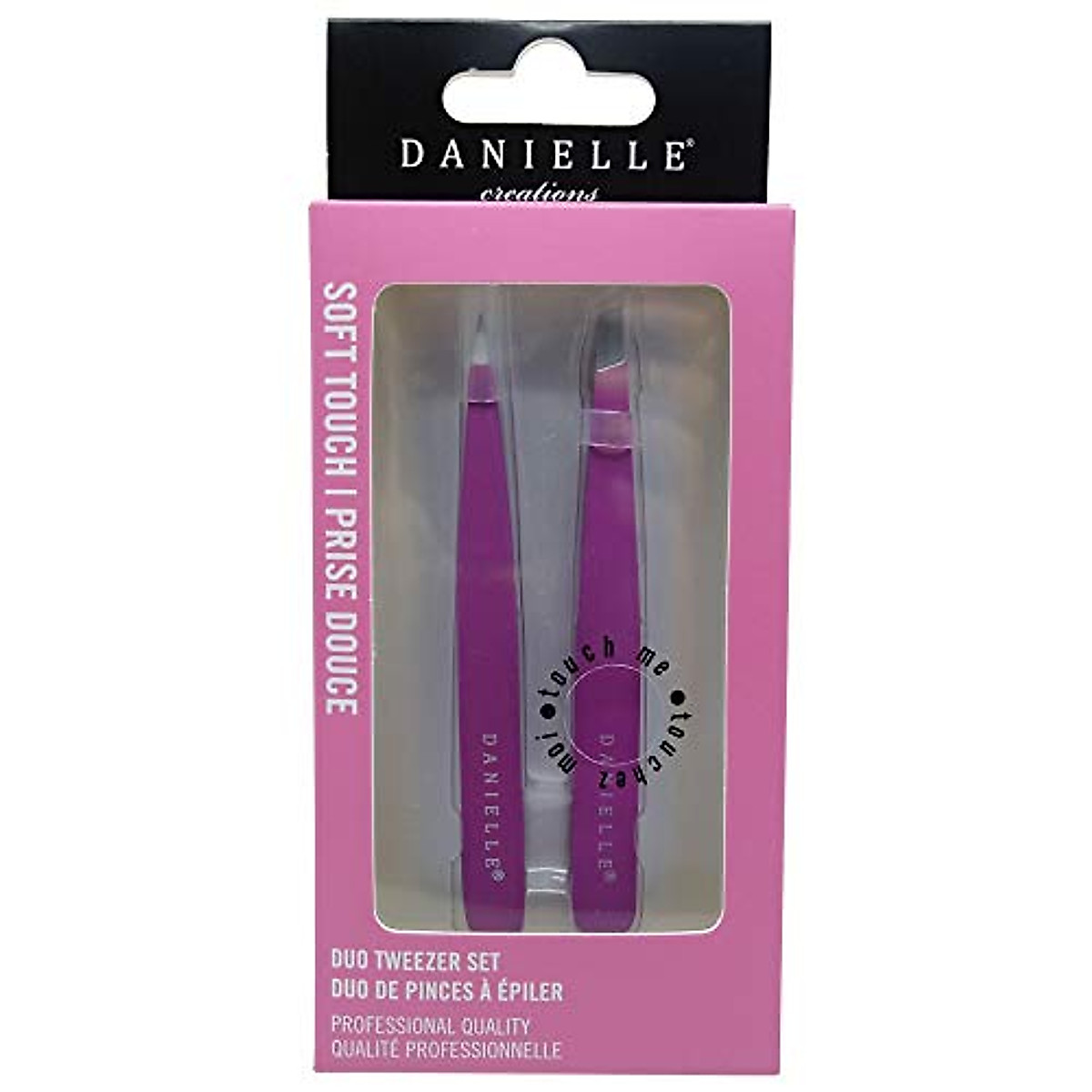 Danielle Creations Soft Touch Slant and Point Stainless Steel Tweezers, Pink