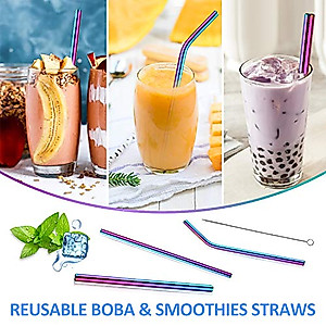 Reusable Metal Straw Boba Straws Extra Wide Stainless Steel Smoothie Straw Drinking Straws with Cleaning Brush & Pouch Magic