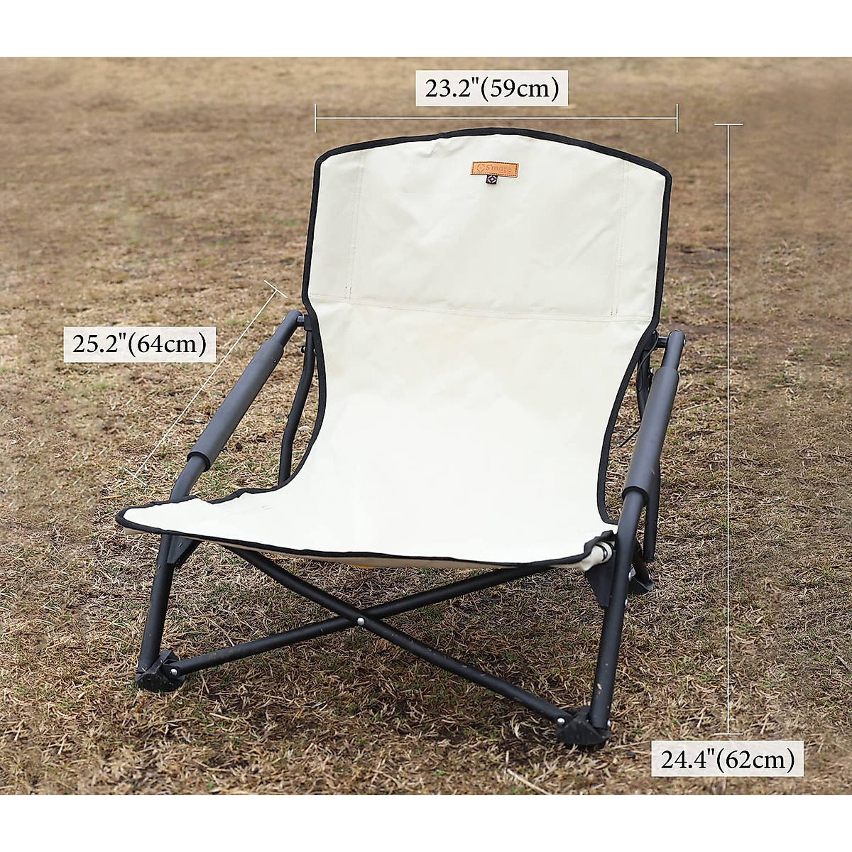 S'more Low Beach Chairs with Carry Bag, Camping Chair with Padded Armrests, Lightweight Folding Chairs for Camping, Hiking, Backpacking, Picnicking, Lawn, Outdoor, Concert, Sand, Beige