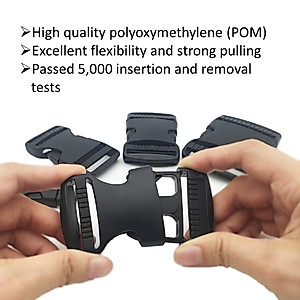 EesTeck 2 Set 1.5 Inch Flat Dual Adjustable Plastic Quick Side Release Plastic Buckles and Tri-glide Slides for Luggage Straps Pet Collar Backpack Repairing (Black, Fit For 1.5”/38mm Webbing Straps)