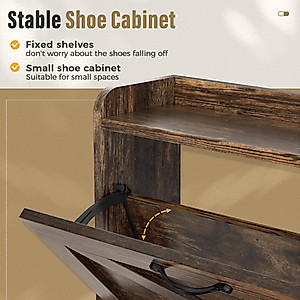 Incbruce Shoe Storage Cabinet with 2 Flip Drawers, Freestanding Ultra-Thin Shoe Cabinet with Wooden Legs for Entryway, Hallway, Bedroom (Brown - Small)