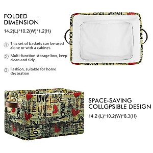 Valentine's Day Love Doodle Storage Basket Bins Collapsible Toy Storage Bins with Handles Laundry Baskets for Home Boys Girls Office Closet Shelf Nursery Baskets,1 pcs