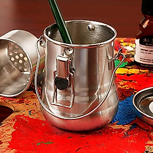 DIRBUY Oil Paint Brush Washer, Artist Brush Washer, Portable Stainless Steel Leak-Proof Paint Brush Washer with Lid and Filter Screen for Oil Painting, 3.9 Tall x 3.4 inch Diameter, Silver