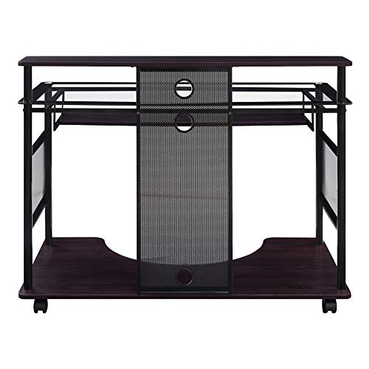 OSP Home Furnishings Vision Glass Multi-Media Home Office Rolling Desk, Black