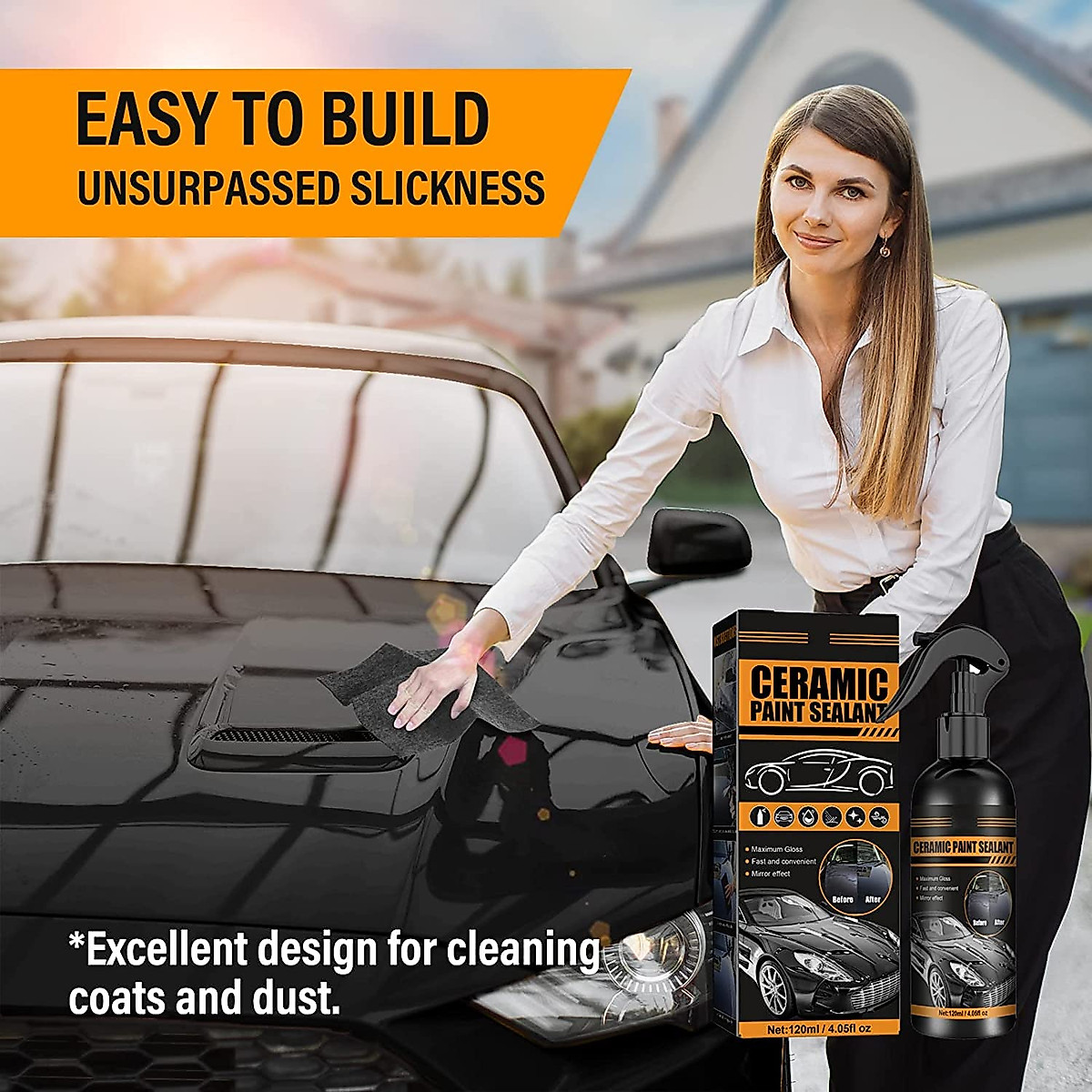 2pc Quick Ceramic Coating Seal Kit - Headlight Restoration - Glass Cleaner - Plastic Trim Restorer - Makes Cars Look Like New - Long Lasting Shine - High Protection (120ml + Glitter Cloth)