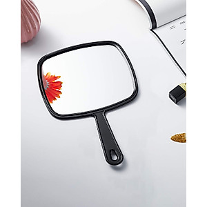PROTECLE Large Hand Mirror, Salon Barber Hairdressing Handheld Mirror with Handle (Square Black 10.3"x7.4")