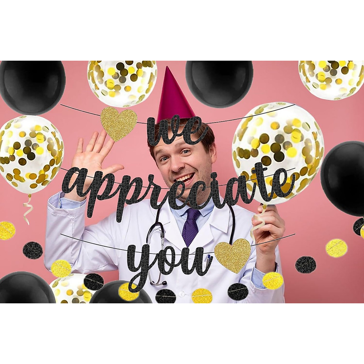 We Appreciate You Banner Thank You Appreciation Theme Party Decoration for Employee Doctor Nurse Parents Teacher Coworker Staff Hanging Garland Kit Balloons Bunting Office Supplies Photobooth Backdrop