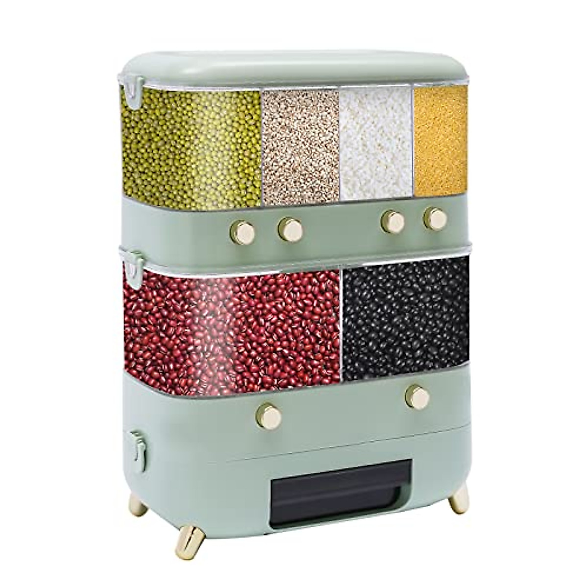 Eapmic Rice Dispenser with Cup,Wall-Mounted 6 Grid Dry Food Dispenser Rice Bucket Grains Storage Container Cereal Dispenser for Home and Kitchen (6Grid,2 Layers,Light Green)