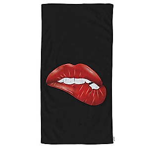 oFloral Hand Towels Cotton Washcloths Sexy Red Lip On Black Background Soft Comfortable,Super-Absorbent Soft Towels for Bathroom Beach Kitchen Spa Gym Yoga Face Towel 15X30 Inch