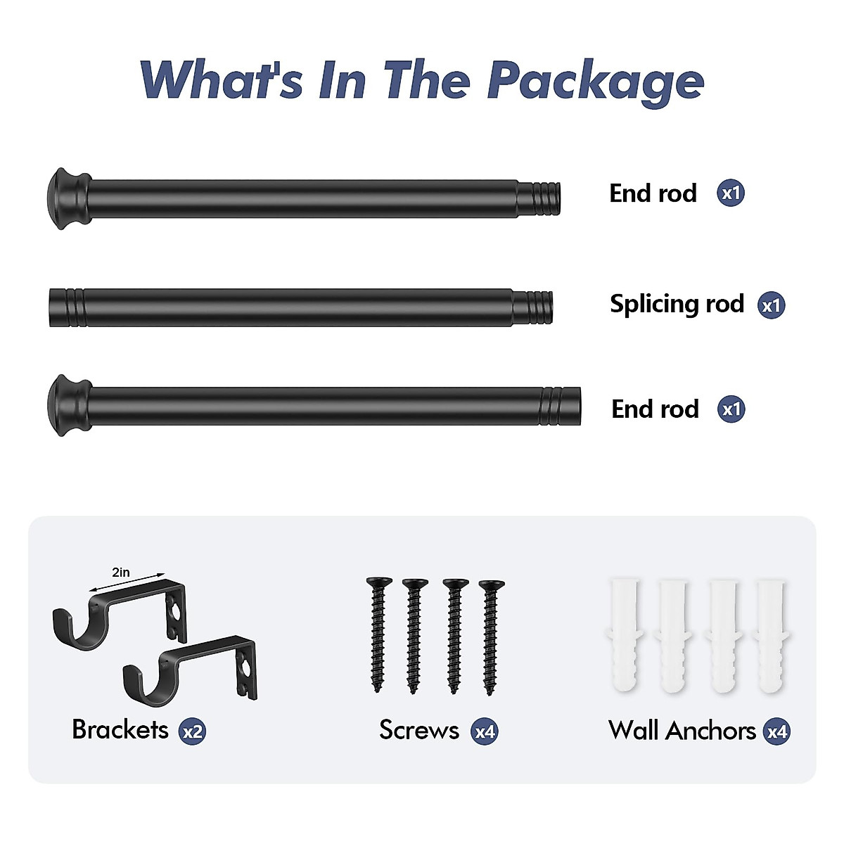 Standard Decorative Window Curtain Rods 30 to 45 Inch,5/8 Inch Diameter Small Curtain Rod Set, Heavy Duty Drapery Rods with Brackets-Black