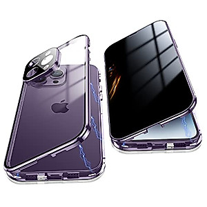 Jonwelsy Anti Peeping Case for iPhone 14 Pro Max, 360 Degree Front and Back Privacy Tempered Glass Cover, Anti SPY Screen, Anti Peep Magnetic Adsorption Metal Bumper for iPhone 14 Pro Max (Purple)