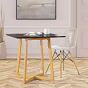 LeisureMod Dover Plastic Molded Dining Side Chair with Wood Dowel Legs (Clear)