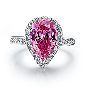 Sterling Silver Jewelry Pink Stone 3CT Pear Cut Engagement Ring for Women NSCD Simulated Diamond Ring