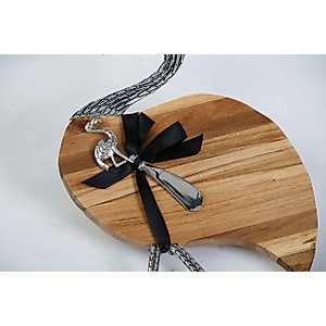 Flamingo Design Acacia Wood Cheese & Serving Board with Matching Cheese Knife by Picnic Plus (Flamingo)
