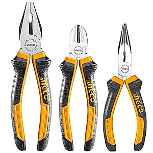 INGCO Pliers Tool Set, 3pcs Small Plier Set, 8 Inch Combination Pliers, 6 Inch Diagonal Cutting Pliers, 6 Inch Needle Nose Pliers HKPS08318