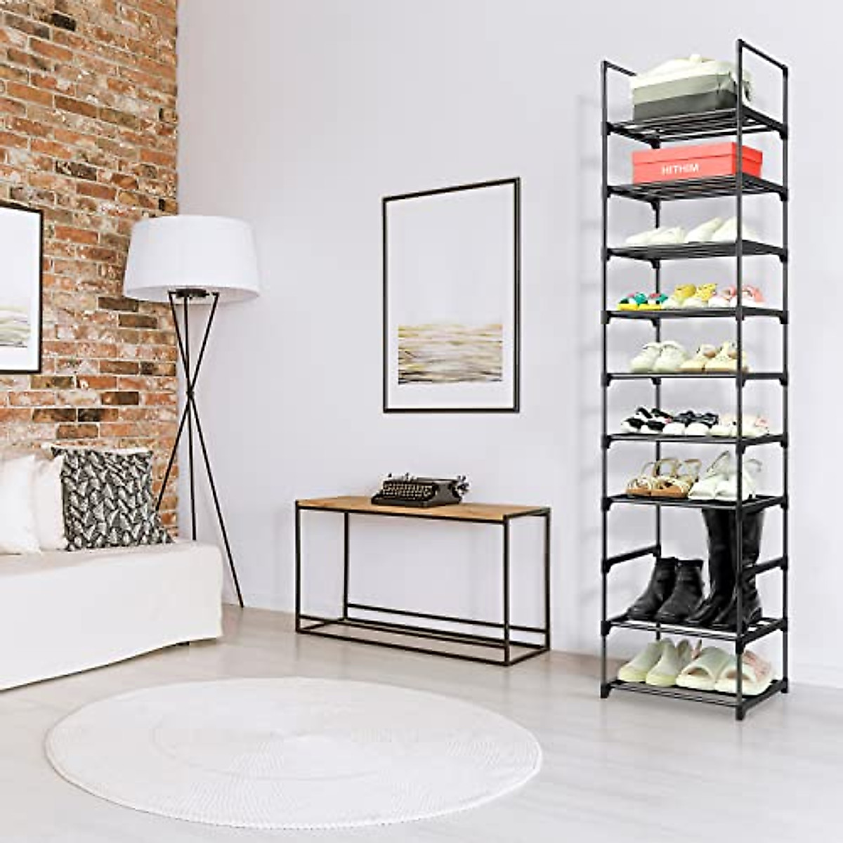 HITHIM 5-Tier Narrow Shoe Racks, Small Stackable Shoe Shelf Organizer,Sturdy Shoe Stand with Armrests, Metal Free Standing Shoe Racks for Entryway, Doorway and Bedroom Closet (Black)
