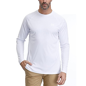 Men's Crewneck Training Workout T-Shirt Long Sleeve Activewear Top (White,XXL)