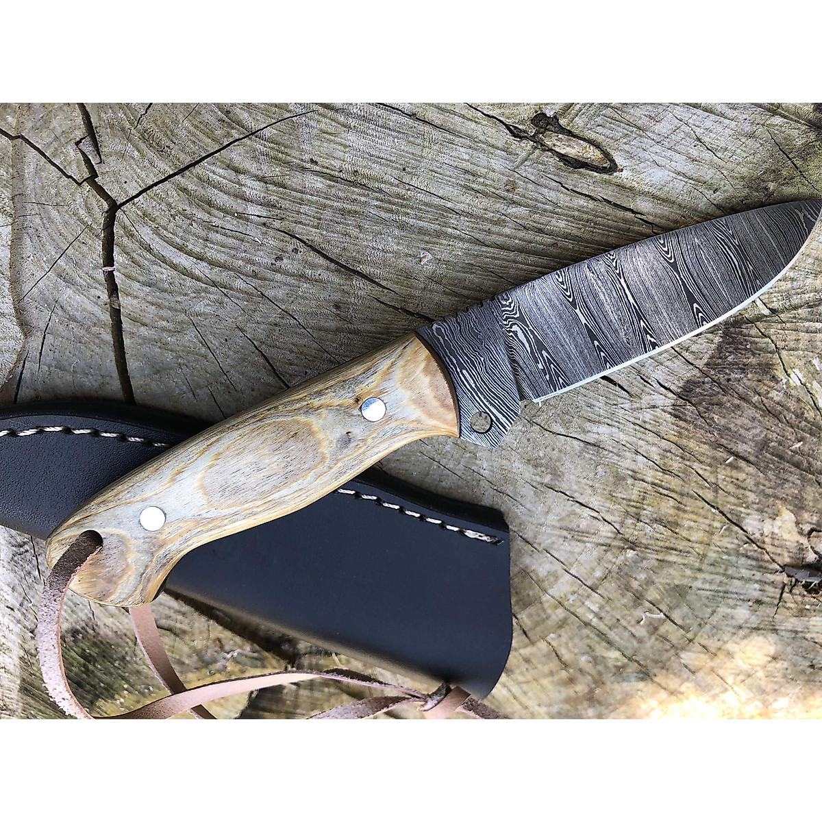 Perkin 7 Inches Damascus Steel Hunting Knife With Sheath SK500