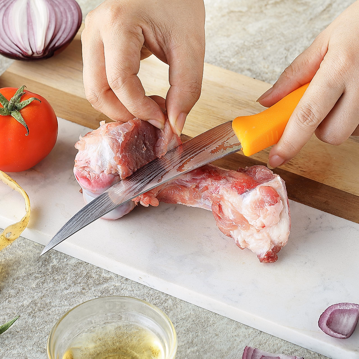 2PCS Curved Boning Knife, OHOLA 6 inch Deboning Knife, Premium Stainless Steel Fillet Knife with Ergonomic PP Hanlde, Great for Meat, Fish, Poultry, Cutting, Trimming, Dishwasher Safe