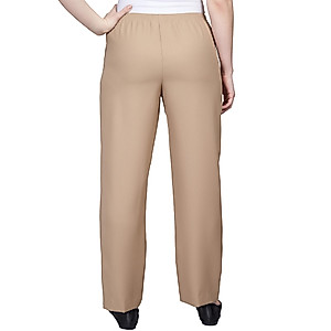 Alfred Dunner Women's Around Elastic Waist Polyester Short Pull-On Style Pants, Tan, 12 Petite
