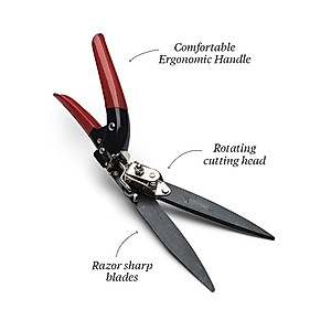 Kings County Tools Grass Trimming Shears | 5-1/4” Steel Blades | Rotating Handle for Angled Cuts | Strong Spring Mechanism | Simple & Secure Safety Lock | Made in Italy