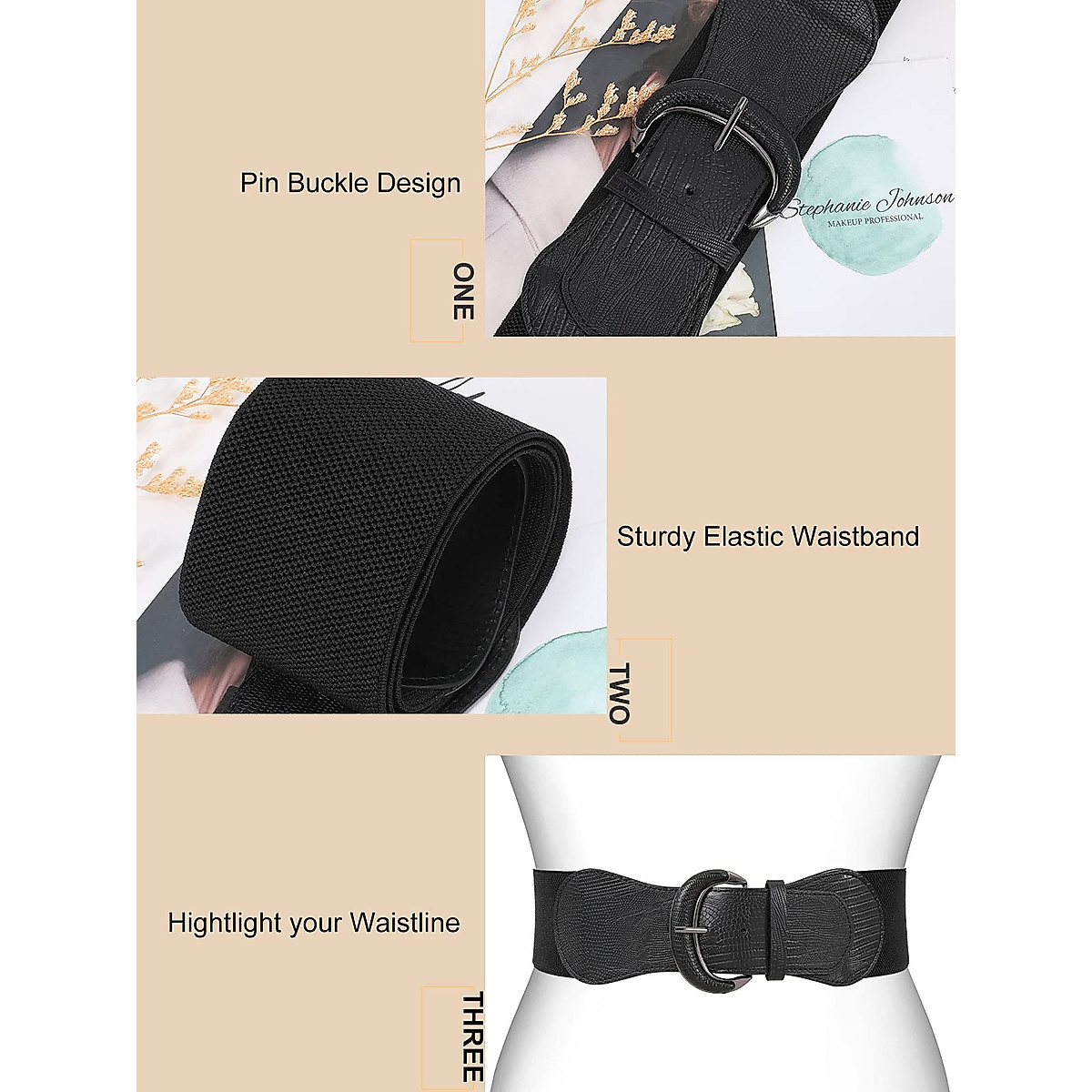 WHIPPY 4 Pack Women Wide Elastic Waist Belt Vintage Stretchy Belt Waistband for Ladies Dresses, Black/Brown/Red/Beige, L