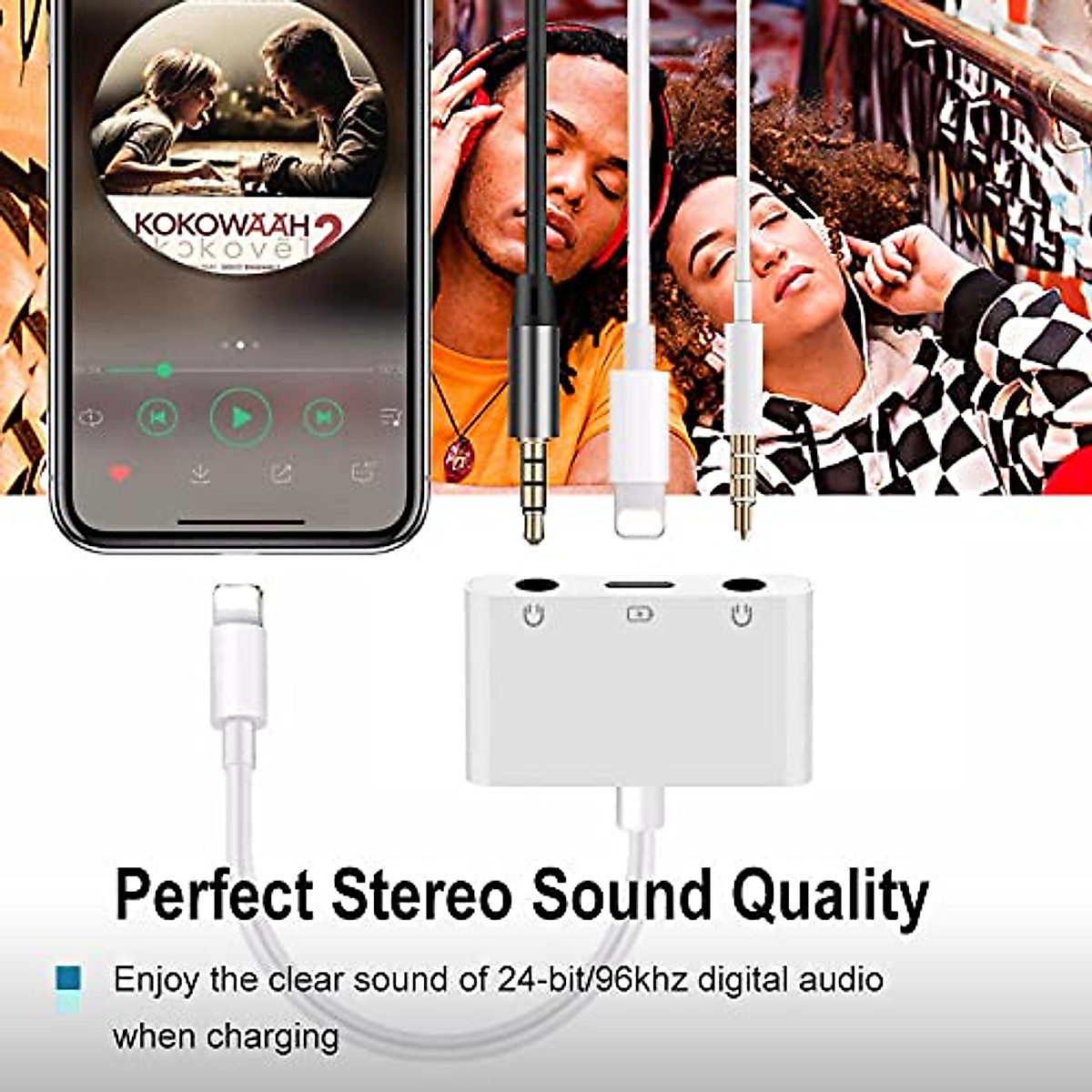 8ware Lightning to 3.5mm Headphone Adapter for iPhone Dual Earphone Jack and Charging Adapter Headphone Splitter for iPhone 14/13/12/11/XS Max/XR/8/7 Supports iOS up to Latest 16