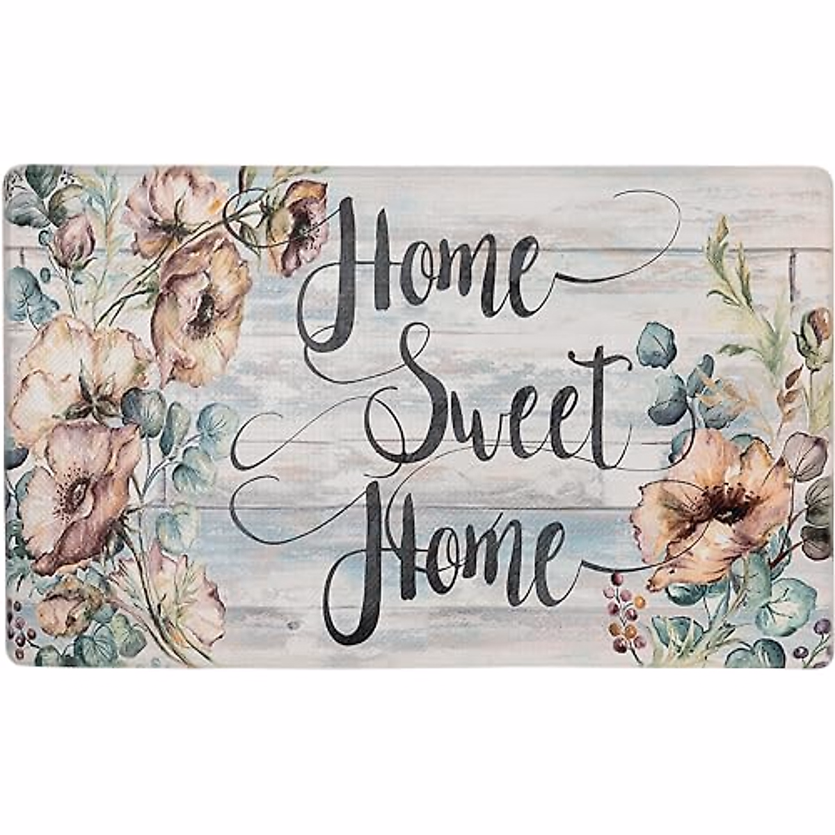 Home Dynamix Cozy Living Home Sweet Home Floral Runner Anti-Fatigue Kitchen Mat, Non-Slip Floor Mat, Padded Standing Desk Mat, Grey/Blue, 17.5"x30"