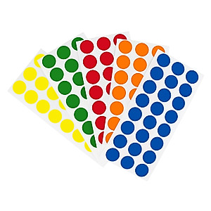 ChromaLabel 1/2 Inch Circle Sticker Labels, Easy to Write On Round Colored Stickers, Permanent Color Coding Label - 5 Assorted Colors Dot Labels, 1200 Colored Sticky Dots per Variety Pack