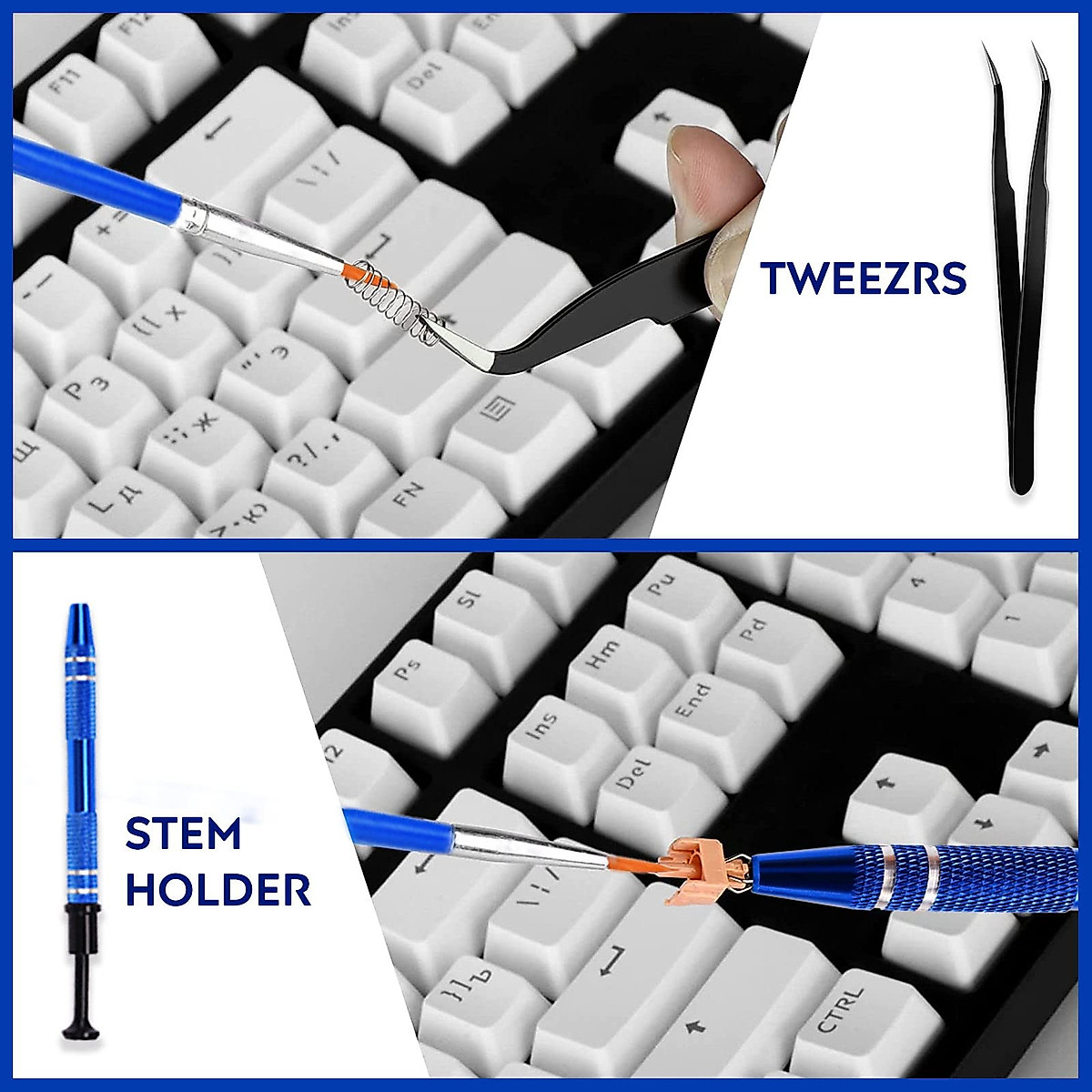 8PCS Keyboard Lube Kit for Keyboard switches Contain Keycap Puller, Switch Puller, Lube Brush, Keyboard Tweezers, Stem Holder, Parts Tray, Apply to Gaming Keyboard & Mechanical Keyboard