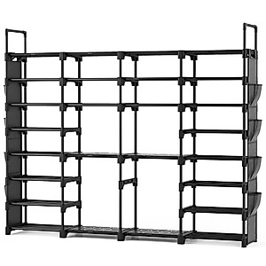 VTRIN Large Shoe Rack Organizer, tall metal rack Holds 62-66 Pairs, 8 Tiers Space Saving Shoe Shelf Storage with Side hanging pockets for Living Room Entryway Garage Black