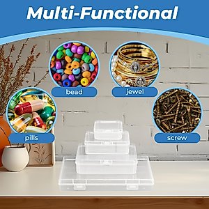 DLOnline 30 Pieces Mixed Sizes Rectangular Mini Clear Plastic Empty Storage Containers Boxes with Lids and Labels, for Art Craft Jewelry Projects and Other Small Items