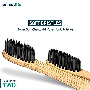 Primal Life Organics - Charcoal Toothbrush, Made with Charcoal & Bamboo, Biodegradable, BPA-Free, Perfect for Kids & Adults, Recyclable, Gently Massages Gums & Teeth, Zero Waste Toothbrush, (2-Pack)