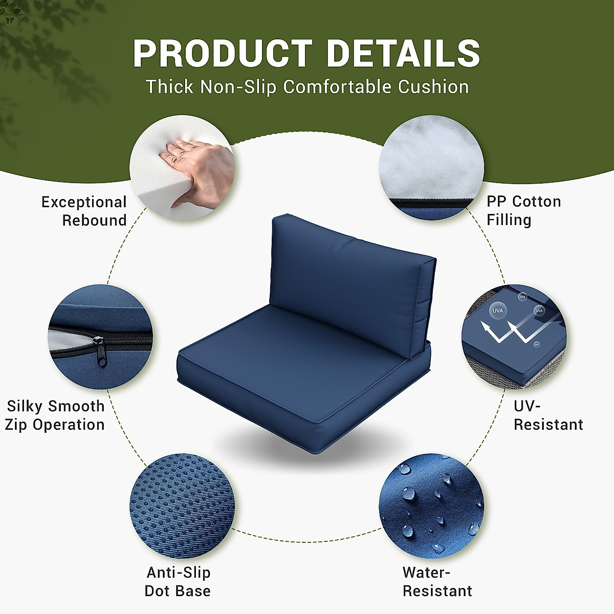 Amopatio Outdoor Cushions, Replacement Patio Furniture Cushions for Outdoor Furniture, Waterproof & Fade Resistant Cushions for Patio Sectional Couch(Cushion Cores & Covers, Navy)