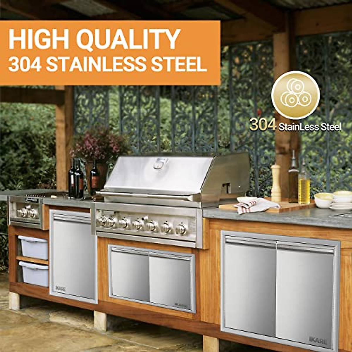 IKARE BBQ Outdoor Kitchen Doors 26 x 24 Inch, Grill Door Stainless Steel Doors, Double Door Access Door for Outdoor Kitchen Island(26 x 24 Inch)