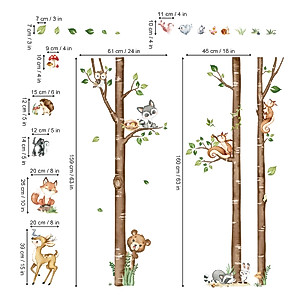decalmile Large Birch Tree Forest Animals Wall Stickers Bear Rabbit Fox Deer Wall Decals Baby Nursery Toddler Bedroom Living Room Wall Decor(H: 63inches/ 160cm)