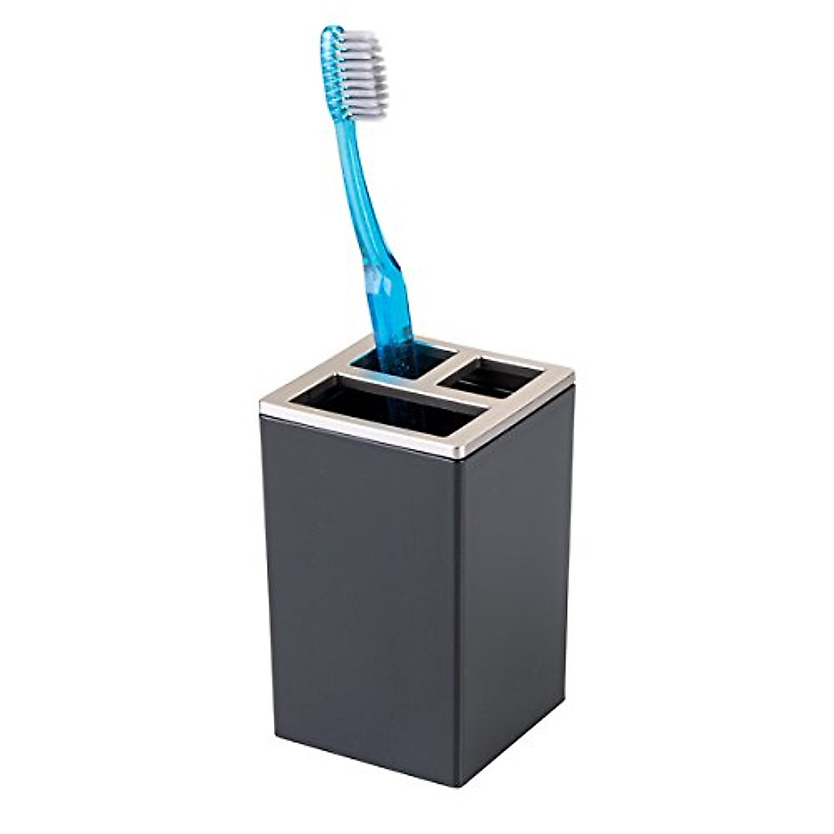 iDesign InterDesign Toothbrush Holder Stand for Bathroom Vanities-Black/Brushed Clarity