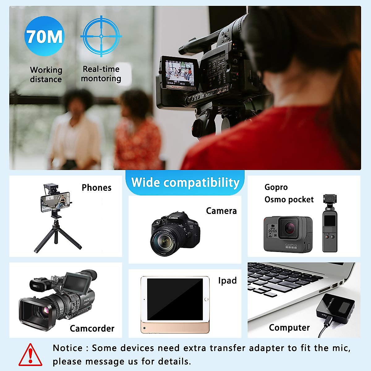 Wireless Lavalier Microphone, Lapel Microphone for DSLR Camera with OLED Display, Realtime Monitoring, Wireless Lav Mic for Podcast Interview Vlogging Youtube Video Recording