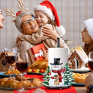 Snowman Paper Towel Holder Meatal, Green Paper Towel Holder Stand Lage, Snowman Christmas Decorations Indoor Home Kitchen Bathroom Decor (6.7*6.7*13.4inch) Winter Farmhouse Bathroom Countertops Decor