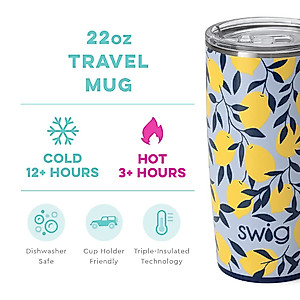 Swig Life 22oz Travel Mug, Insulated Tumbler with Handle and Lid, Travel Coffee Mug, Cup Holder Friendly Travel Mug, Stainless Steel 22 oz Tumbler, Reusable Insulated Tumbler with Lid (Limoncello)