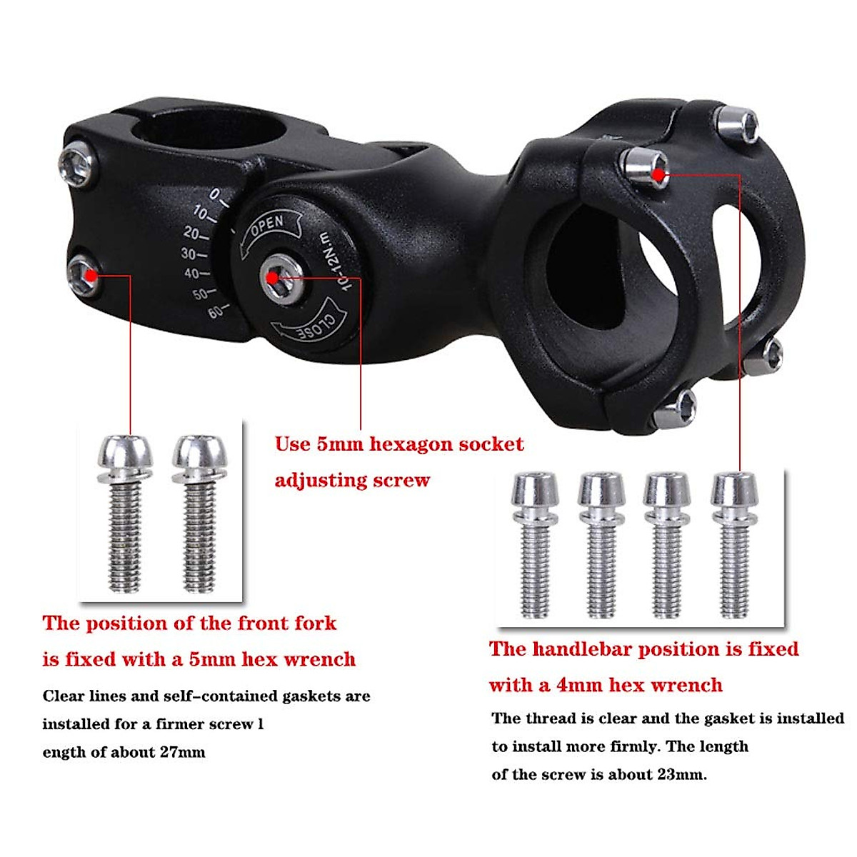 LYYCX 25.4mm / 31.8mm Road Bike Handlebar Stem 28.6mm Aluminum Alloy 0-60 Degree Adjustable Black 90mm / 110mm (Size : 25.4x90MM)