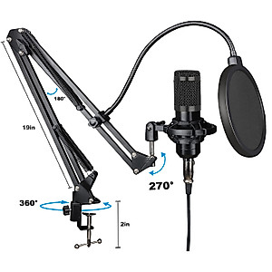 Studio Condenser USB Microphone Computer PC Microphone Kit with Adjustable Scissor Arm Stand Shock Mount, for PC Computer Recording Podcasting YouTube Karaoke Gaming Streaming Teaching Guarda GD100