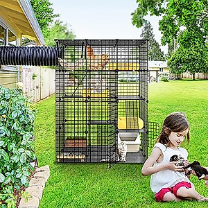 YITAHOME 4 Tier 55" Cat Cage Large Enclosures with Hammock Detachable Metal Wire Crate Kennels Indoor/Outdoor Small Animal House Fence for 1-4 Cats,DIY Pet Crate Playpen