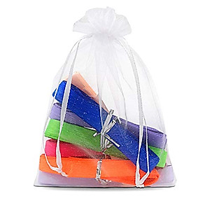 Organza Bags - 50 Pack 5x7 Inch Small Sheer Drawstring Pouches, Mini White Sachet Mesh Cloth Bags in Bulk for Business, Party Favor Gifts, Jewelry, Soap, Lip Gloss, Weddings, Candy, Treats