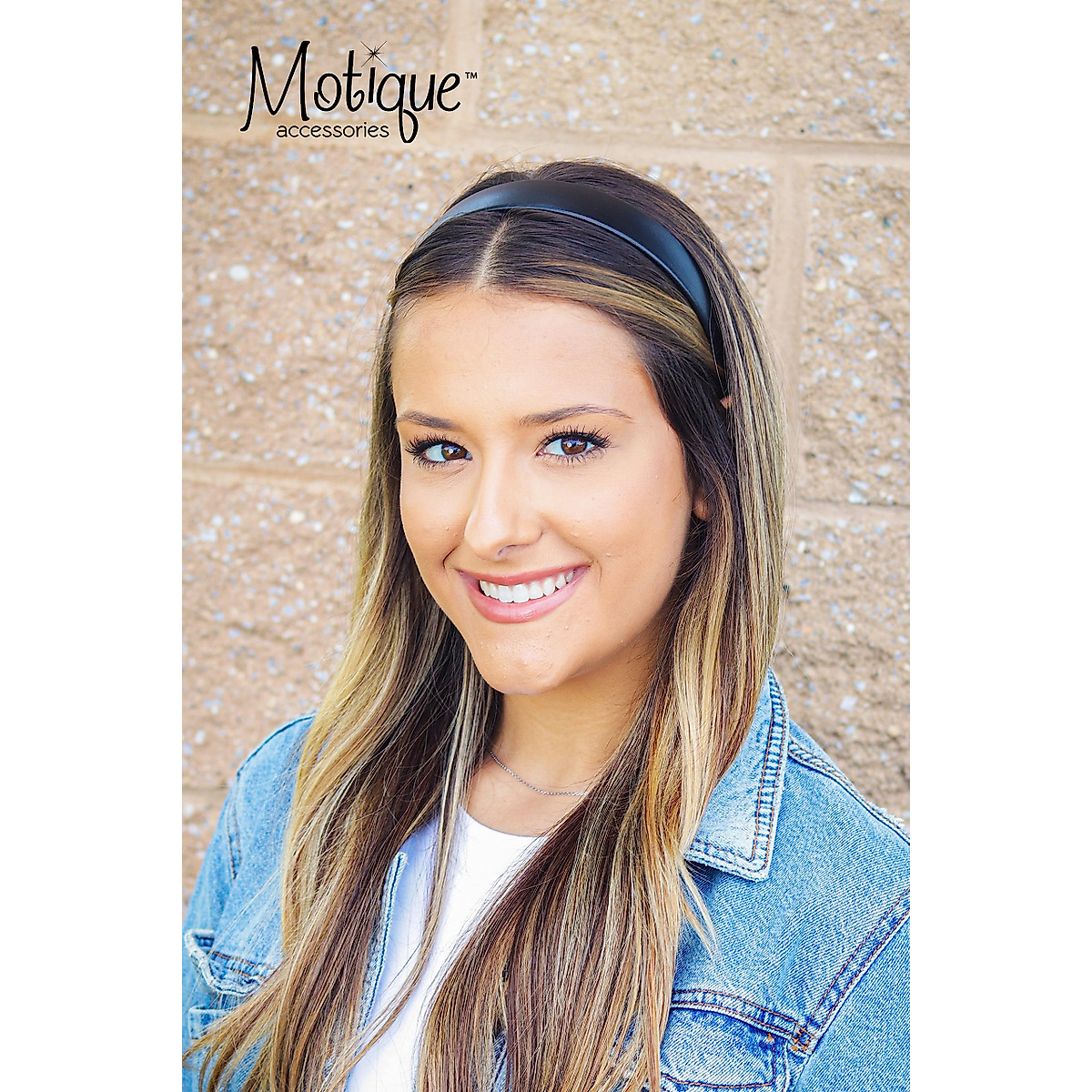 Motique Accessories 1 Inch Vegan Leather Headband for Women and Girls (Black)