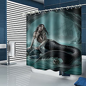 StarBlue-HGS 4PC Ocean Mermaid Waterproof Shower Curtain Set with Non-Slip Rugs, Toilet Lid Cover and Bath Mat Accessories with Hook Bathroom Decor