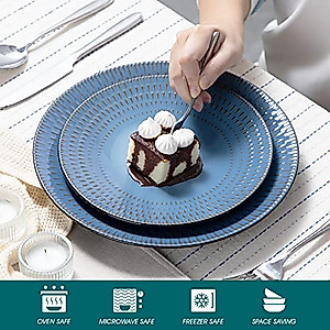 vancasso PLUVO Embossed Dinner Set, Stoneware Vintage Look Blue Dinnerware Tableware, 16 Pieces Dinner Service Set for 4, Include Dinner Plate, Dessert Plate, Cereal Bowl and Mug